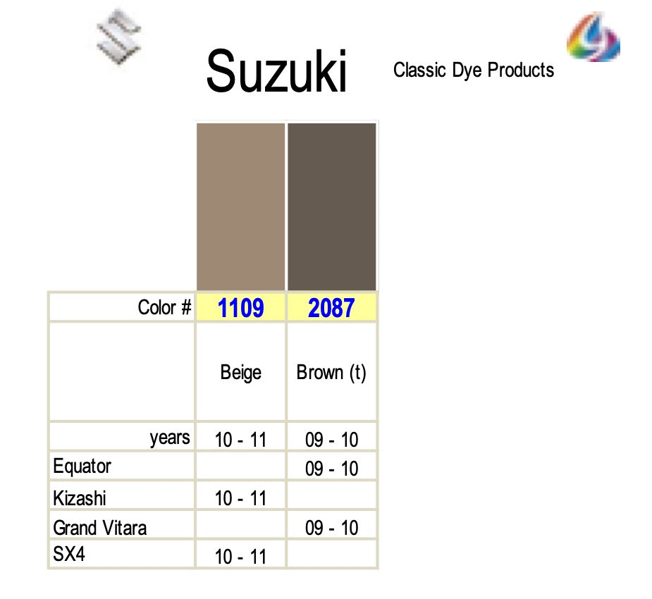 Suzuki Leather & Vinyl Dye Colors, Fast Shipping -Classic Dye Products ...